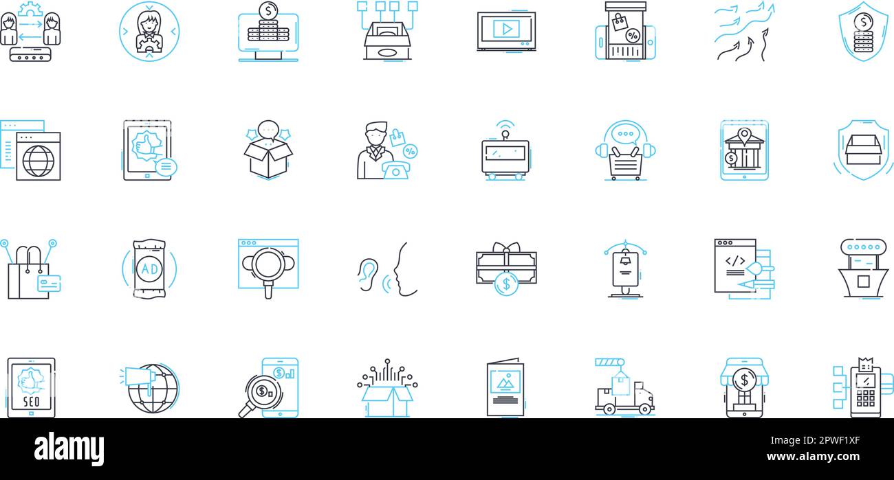 Sales industry linear icons set. Prospecting, Conversion, Outreach ...