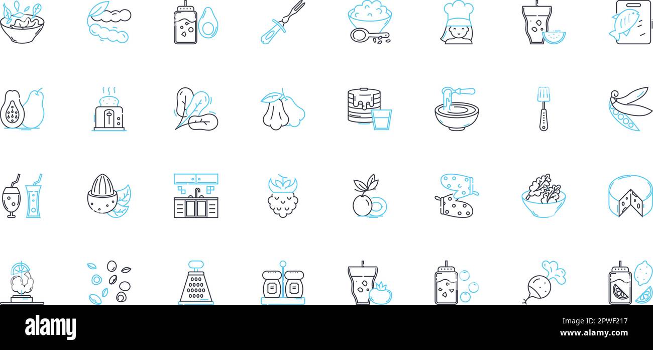 Hospitality sector linear icons set. Accommodation, Bar, Catering, Concierge, Conference ...