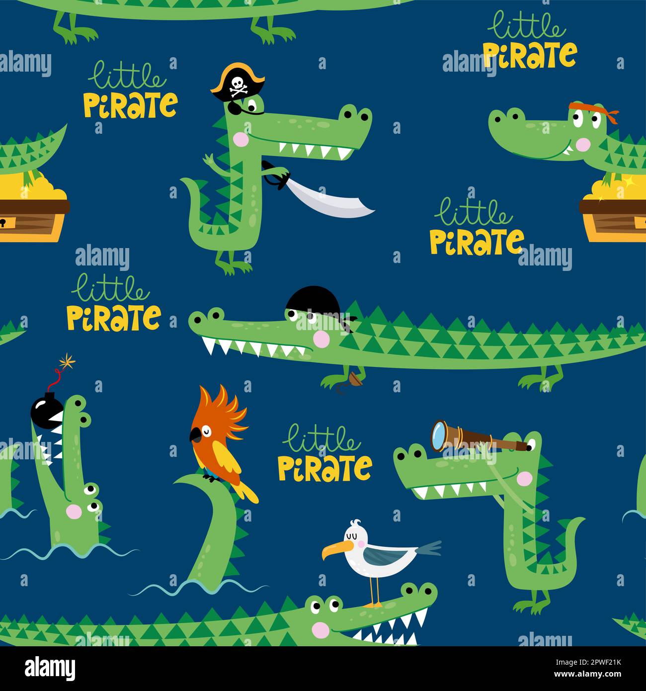 Little Pirate Crocodile pattern - Cute sea adventures collection ...