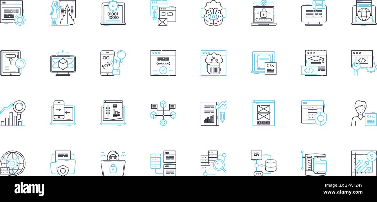 Web Computing Linear Icons Set Browser Html Javascript Css Server Database Api Line