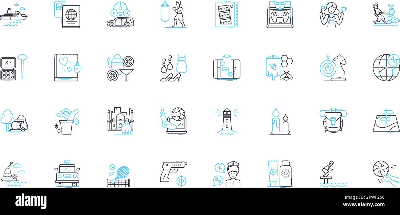 Summer camp linear icons set. Adventure, Nature, Friendship ...