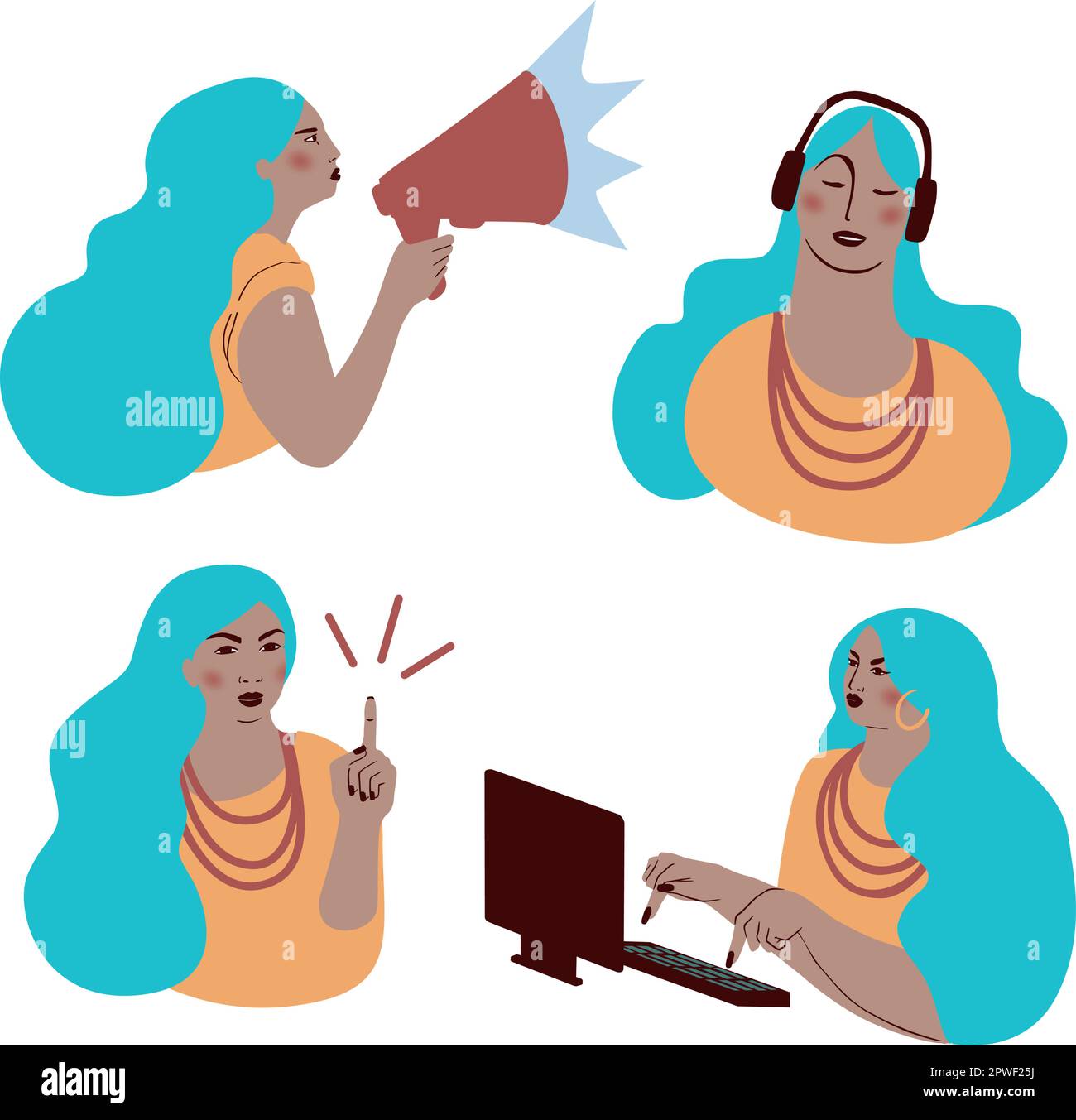 Pack of modern young woman icons illustrations. Graphic resource ...