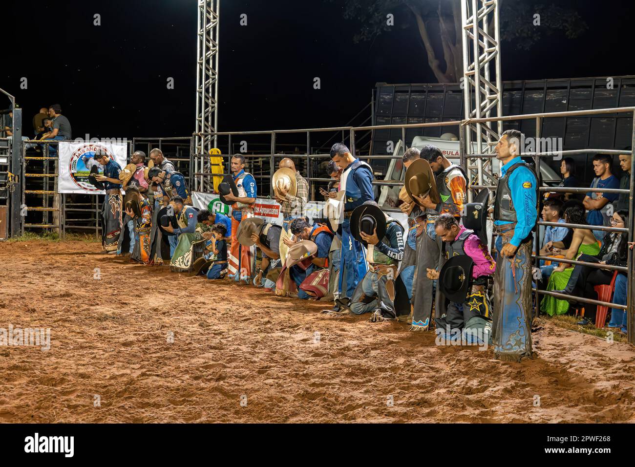 Itaja, Goias, Brazil - 04 22 2023: moment of prayer at the opening of a ...