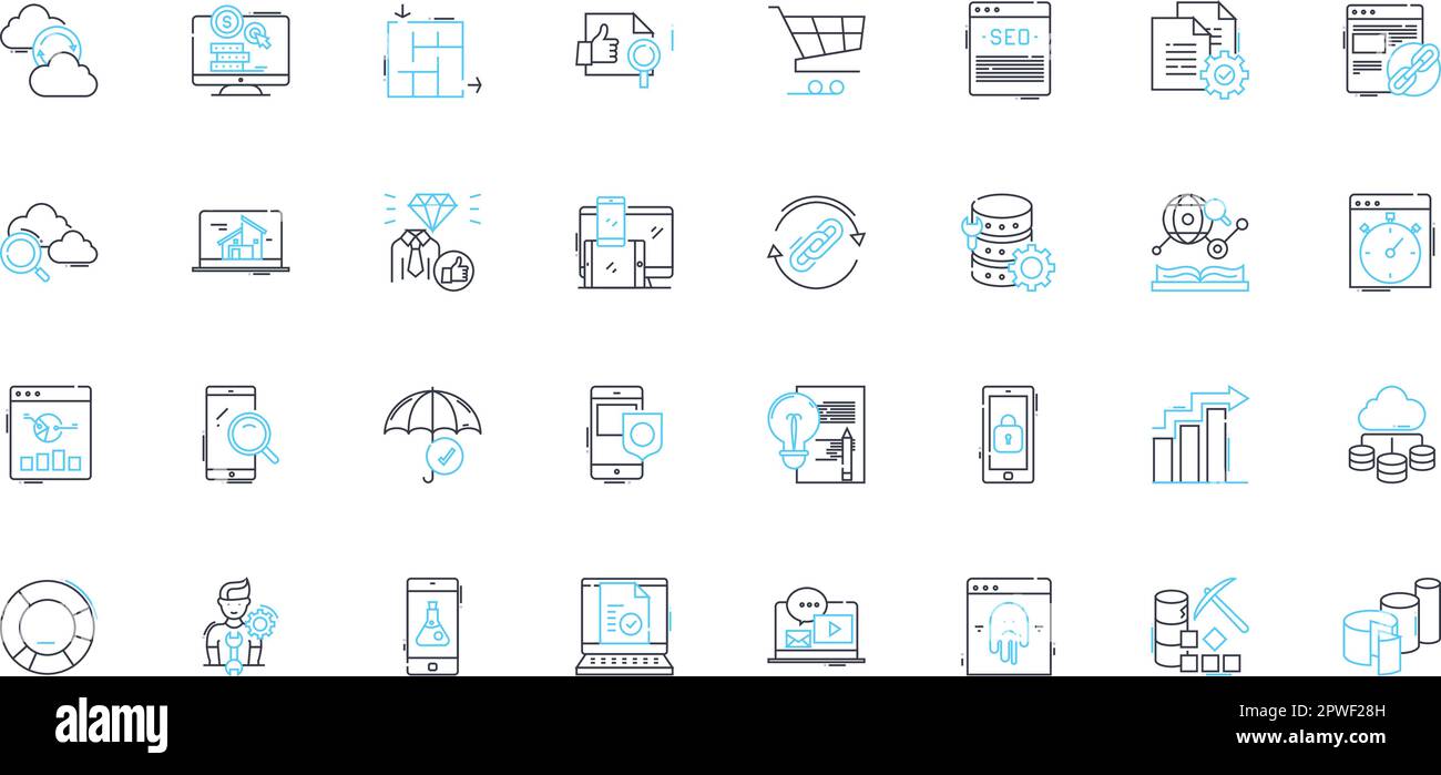 Market analysis linear icons set. Demographics, Competition, Trends ...