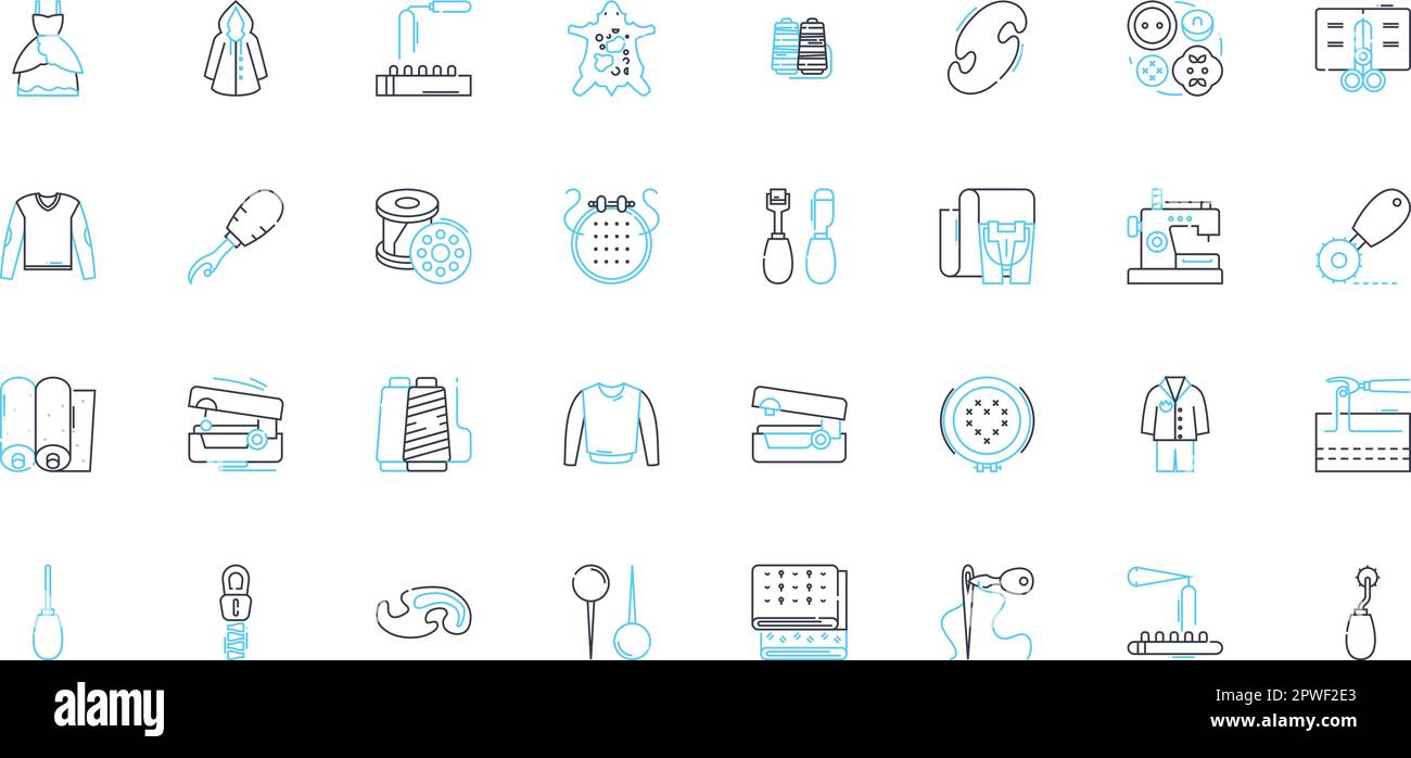 Knitting linear icons set. Needles, Yarn, Stitches, Patterns, Garments ...