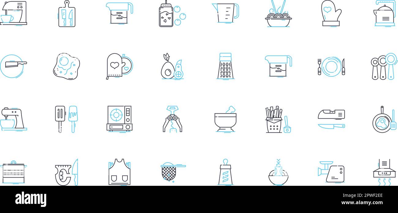 Cuisine Preparation linear icons set. Sauteing, Grilling, Roasting ...