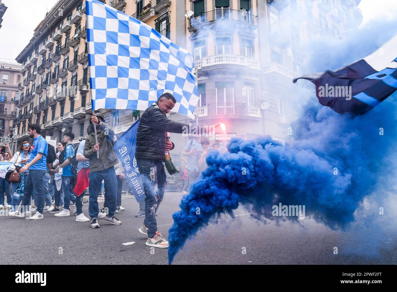 Naples, Italy. 30th Apr, 2023. SSC Napoli fans celebrate during the ...