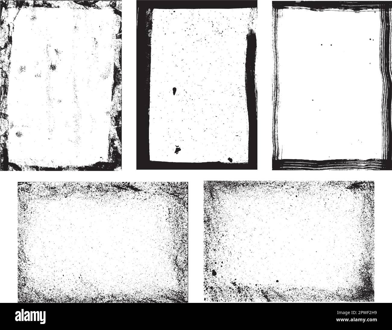 Set of frames with different textures; splashes, strokes and worn ...