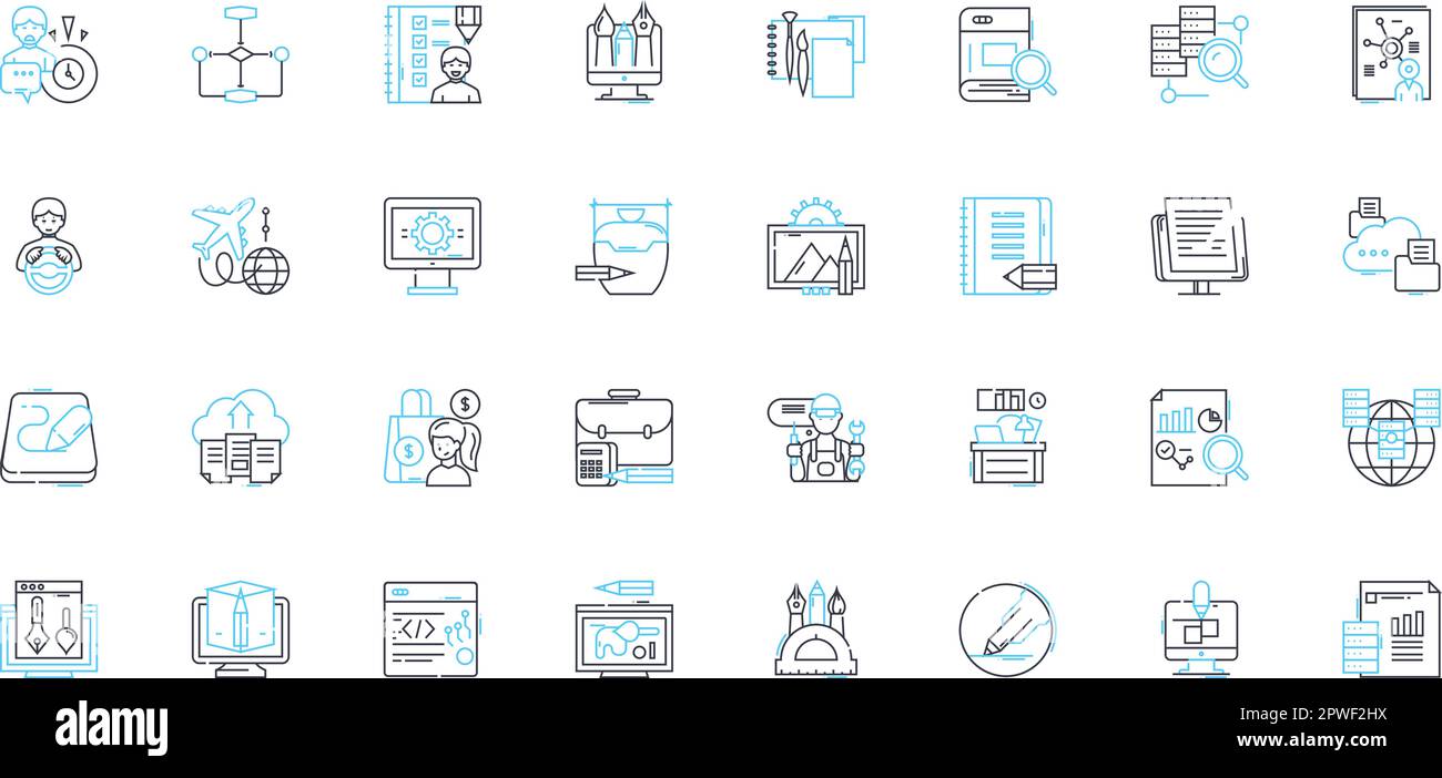 Marketing manual linear icons set. Strategy, Branding, Analytics ...