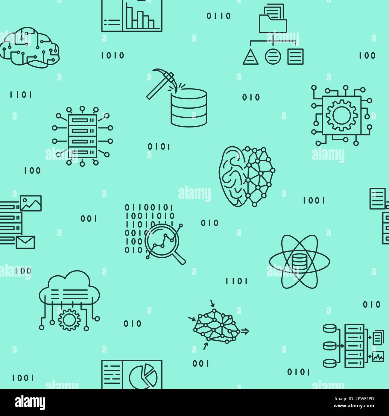 Deep learning and neural net seamless pattern in line style. Vector ...