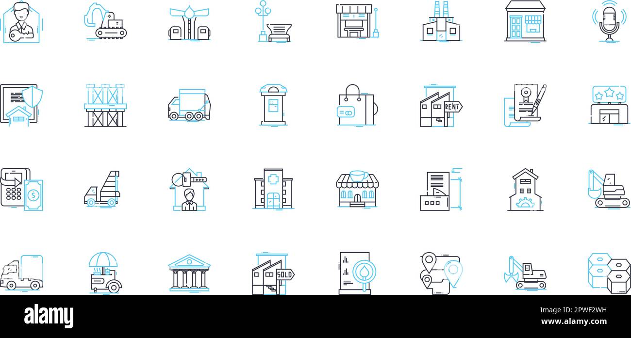 Building Design Linear Icons Set Architecture Blueprint Facade Elevation Structural