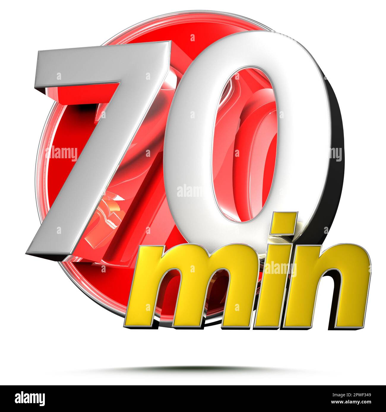 Timer sign 70 min 3D illustration on white background have work path ...