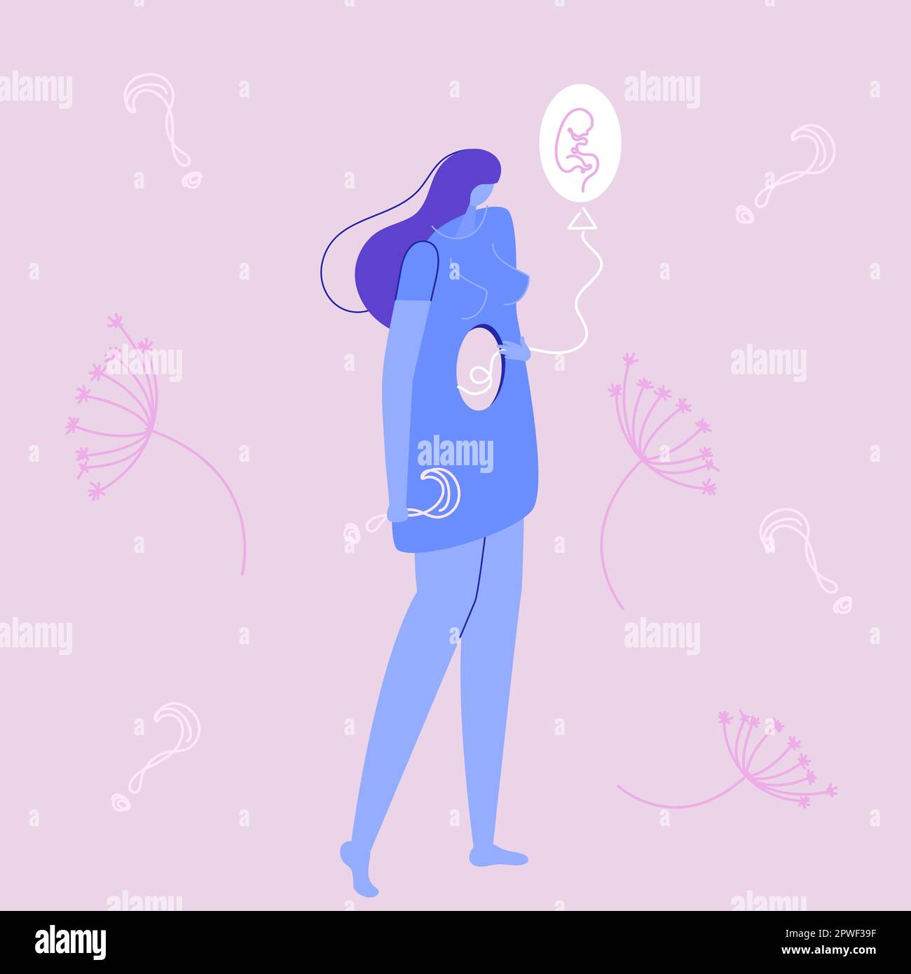 The concept with woman hold ballon with baby. She has miscarriage ...