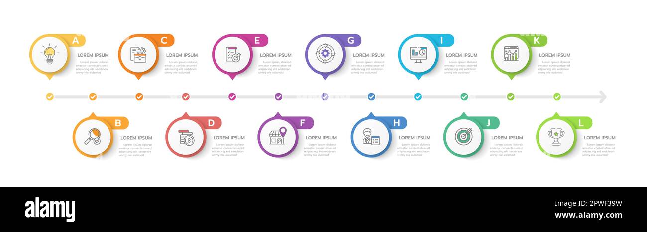 Infographic template for business. 12 Months modern Timeline diagram ...