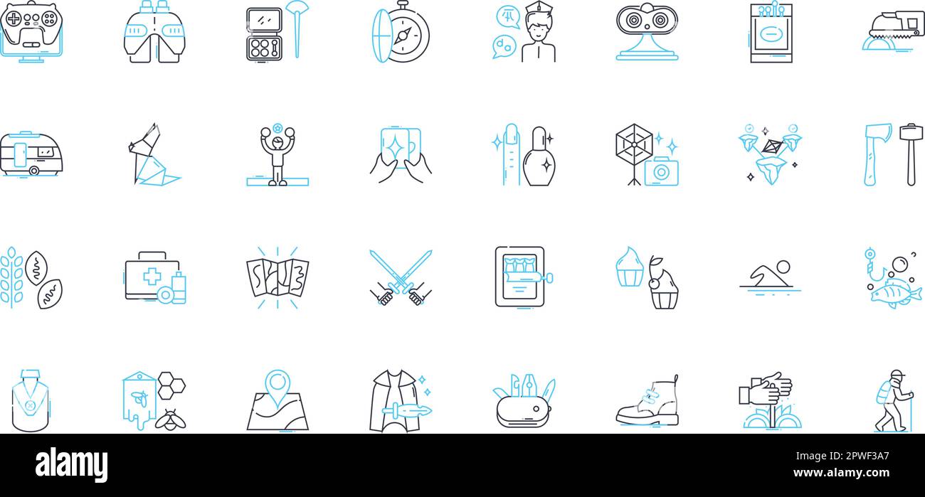 Adventure sports linear icons set. Thrilling, Challenging, Adrenaline ...