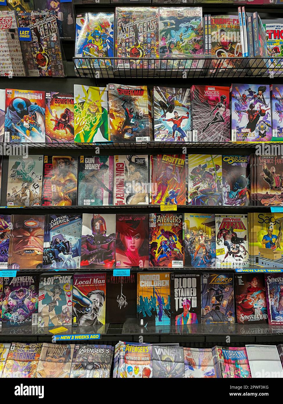 Variety of comic book titles available for sale at Midtown Comics store ...