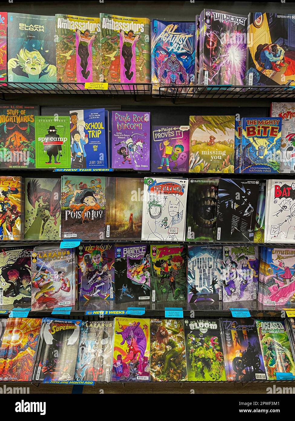 Variety of comic book titles available for sale at Midtown Comics store ...
