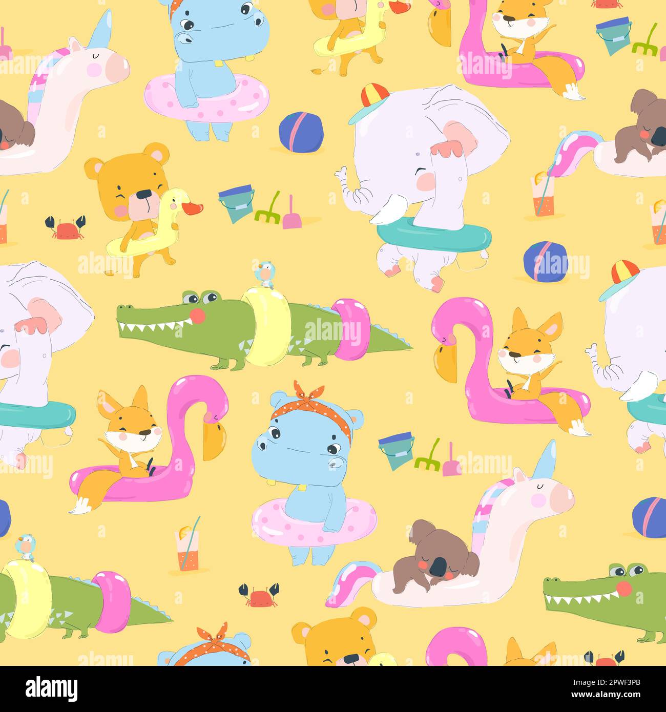 Seamless Pattern with Cute Animals in an Inflatable Circles Stock ...