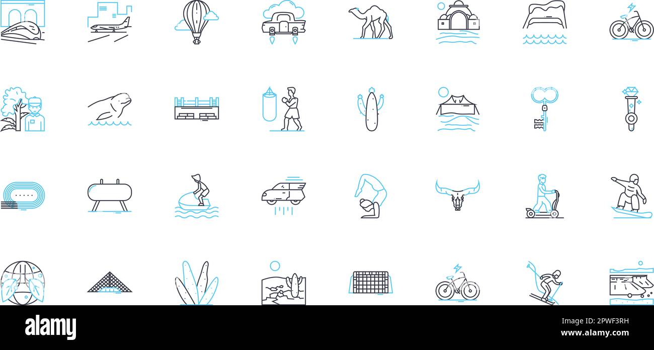 Adventure linear icons set. Expedition, Thrill, Excitement, Quest ...