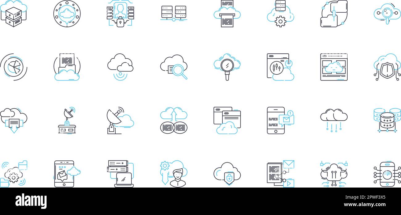 Artificial service linear icons set. Automation, Digitalization, Intelligence, Robotics, Machine ...