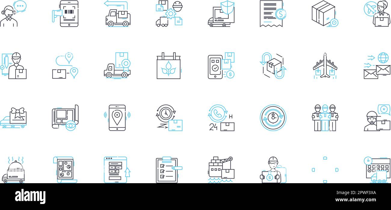 Shipping solutions linear icons set. Logistics, Freight, Delivery ...