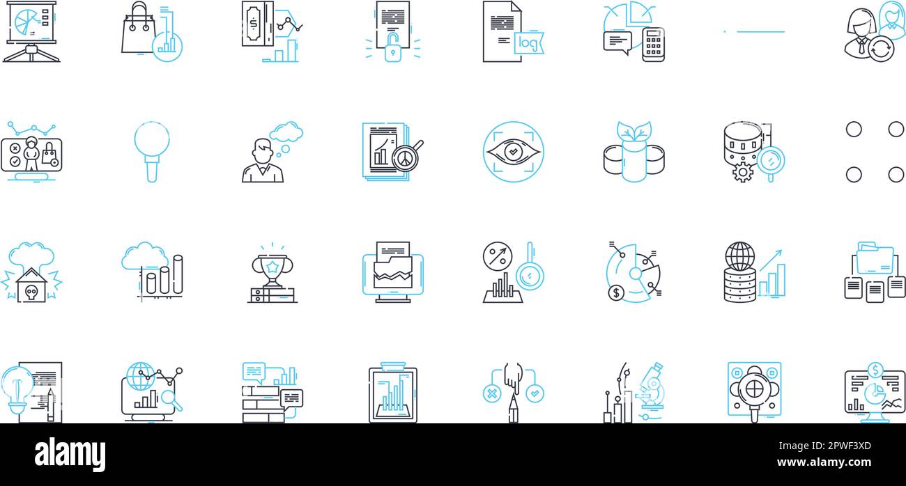 Evaluation linear icons set. Assessment, Analysis, Judgement, Rating, Scrutiny, Appraisal ...