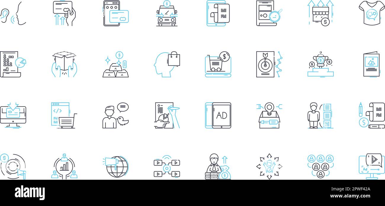 Marketing linear icons set. Advertising, Analysis, Branding, Consumer ...