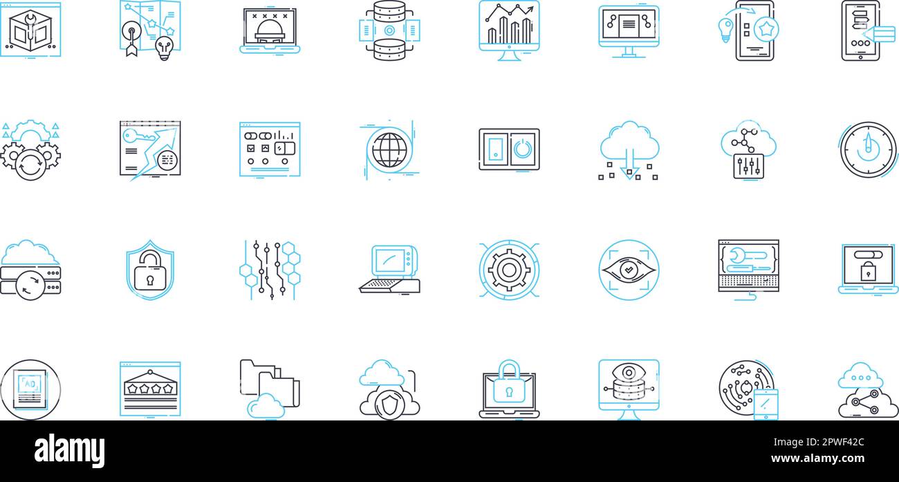 Electronic device linear icons set. Laptop, Smartph, Tablet, Camera ...