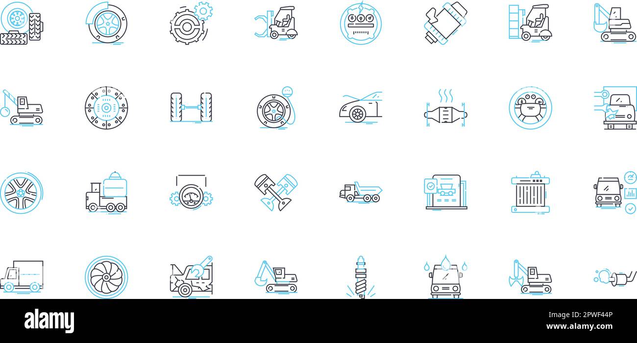 Car repairs linear icons set. Brakes, Transmission, Engine, Suspension ...