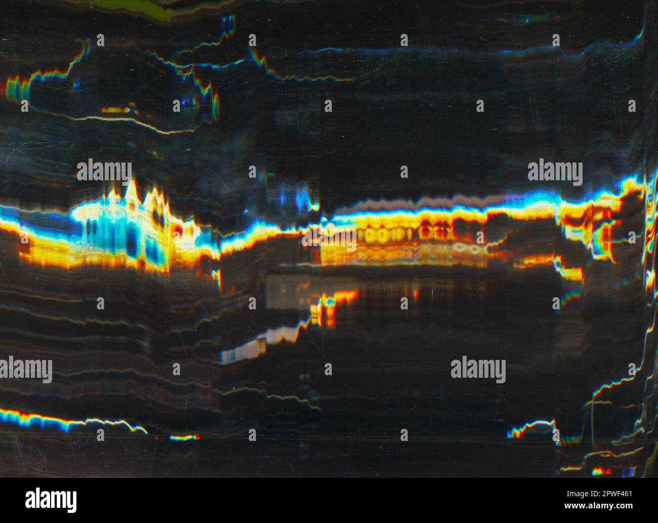 Color noise glow. Distressed old film. Analog glitch distortion. Blue ...