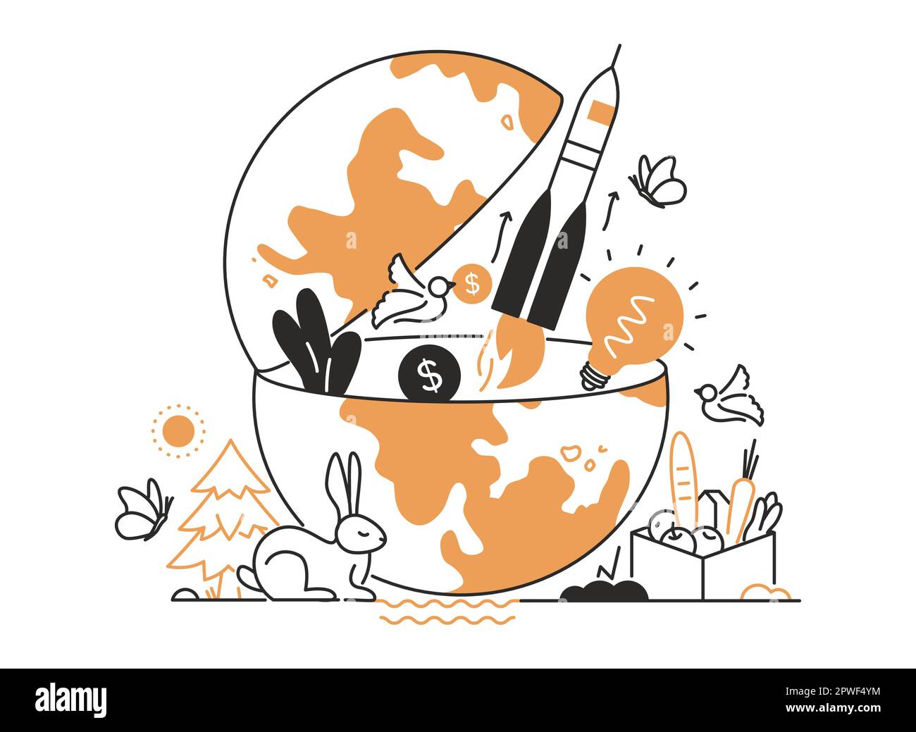 Technological progress and development - line design style illustration ...