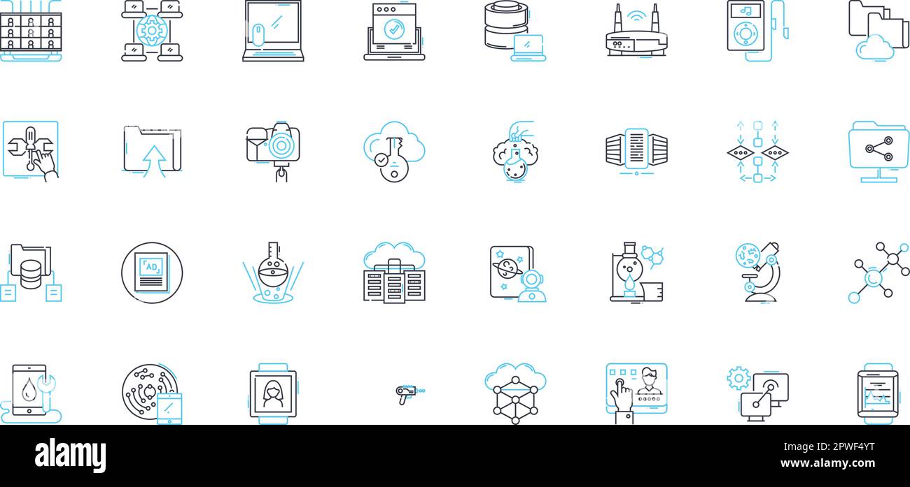 World science linear icons set. Technology, Chemistry, Astronomy ...