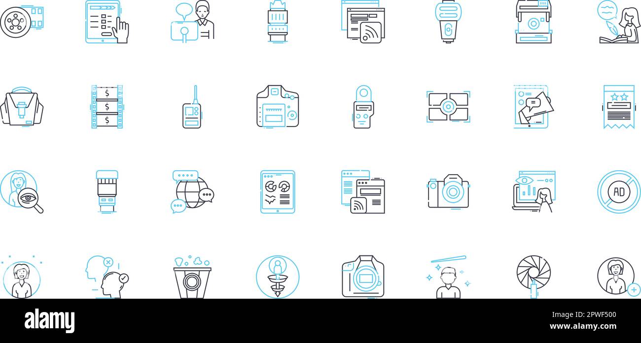 Film linear icons set. Cinema, Director, Comedy, Drama, Action, Romance ...