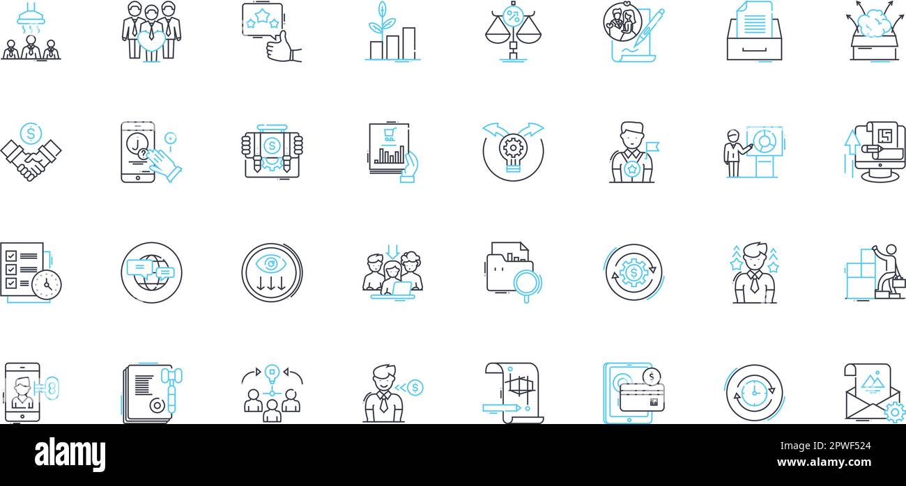 Business ethics linear icons set. Integrity, Accountability, Transparency, Hsty, Fairness ...