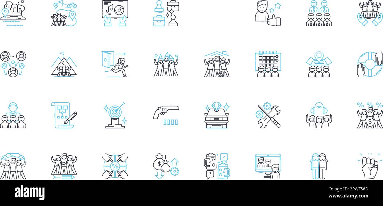 Society linear icons set. Culture, Diversity, Inclusion, Equality, Justice, Democracy, Progress ...
