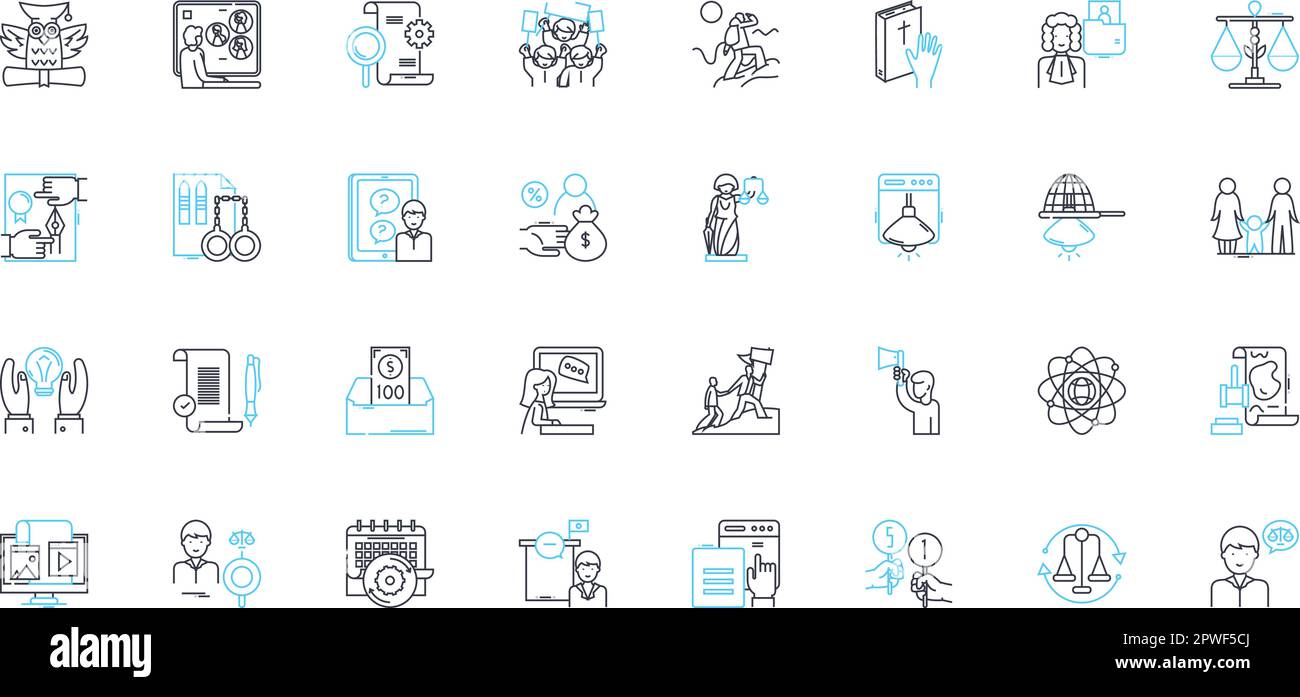 Legal entitlements linear icons set. Rights, Privileges, Benefits ...