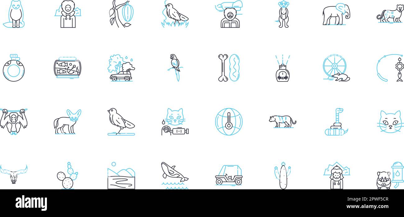 Fauna linear icons set. Lion, Giraffe, Leopard, Rhino, Elephant ...