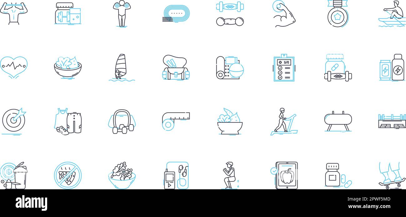 Bike ride linear icons set. Pedaling, Speeding, Adventure, Freedom ...