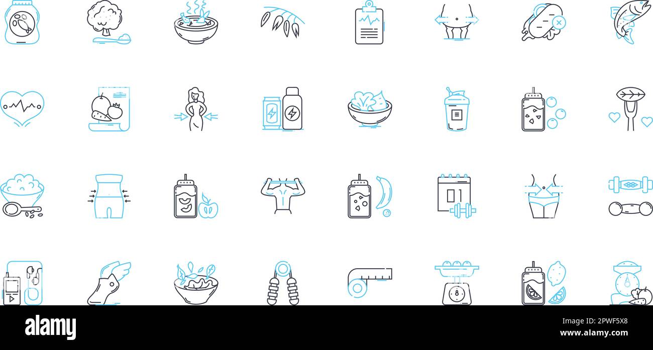 Radiant health linear icons set. Vitality, Fitness, Wellness, Energy ...