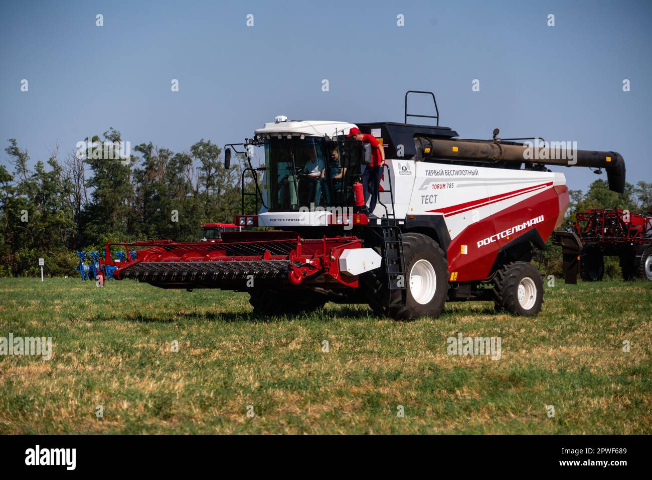 Rostov-on-Don, Russia - August, 2020: First unmanned autonomous combine ...