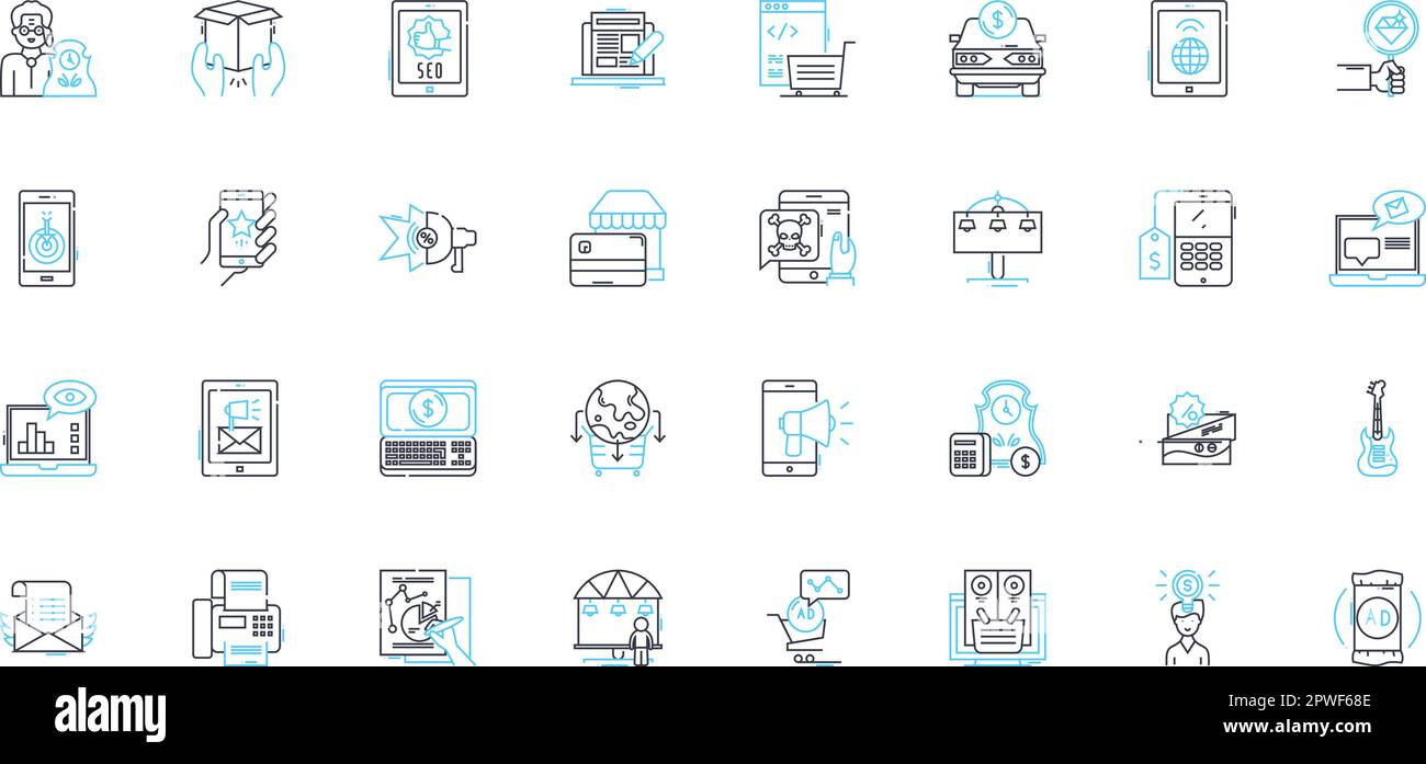 Advertising plan linear icons set. Promotion, Outreach, Branding ...