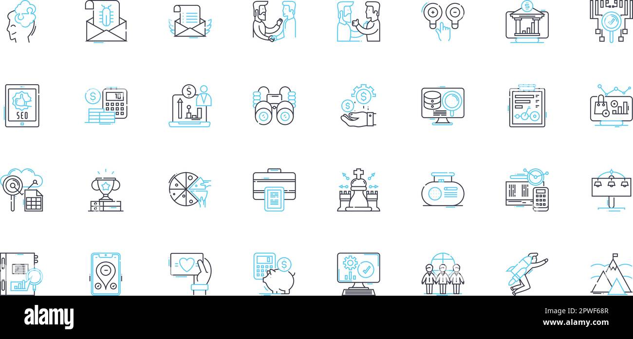 Economic sector linear icons set. Finance, Agriculture, Manufacturing ...