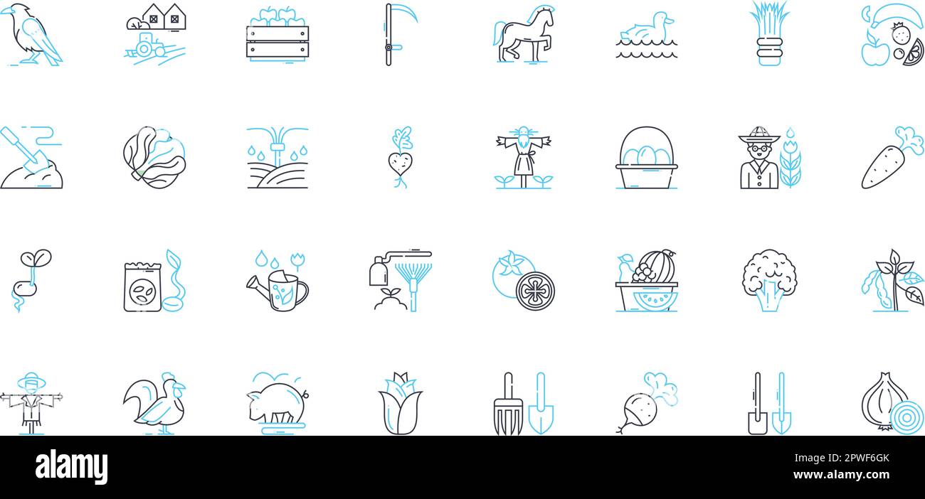 Orchard linear icons set. Apple, Harvest, Trees, Crop, Blossom, Fruit ...