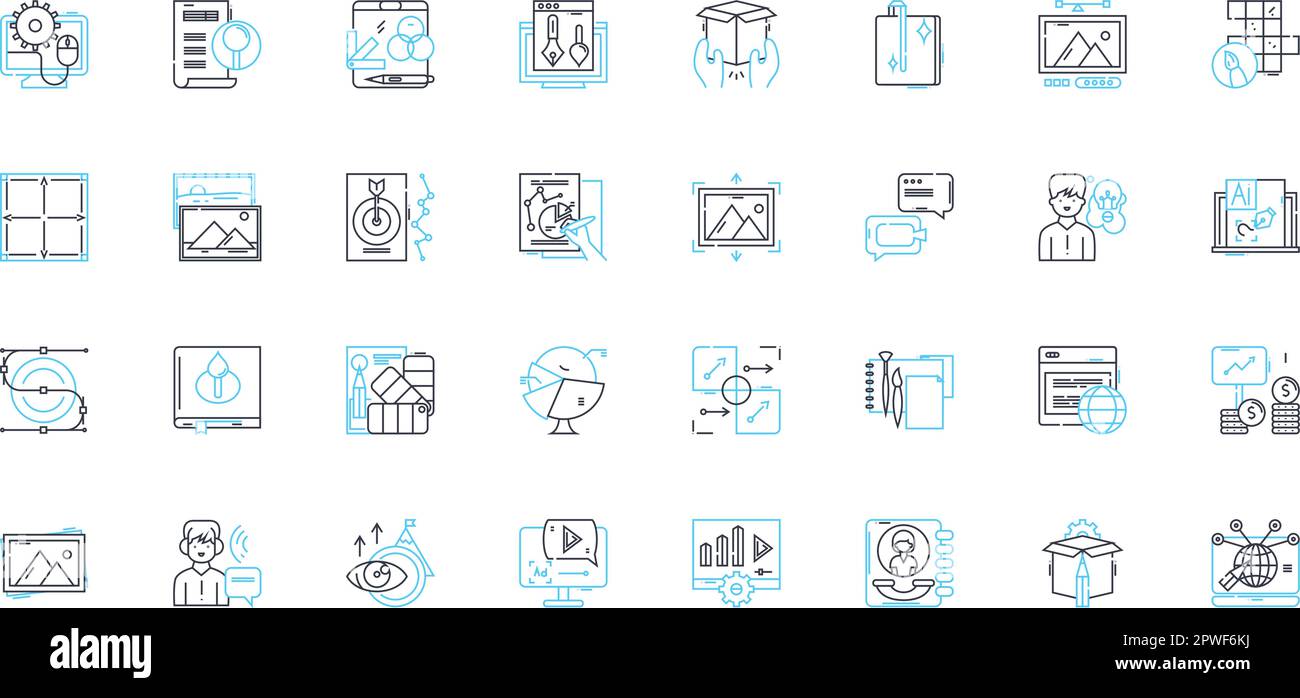Social ads linear icons set. Targeting, Engagement, Conversion, Clicks ...