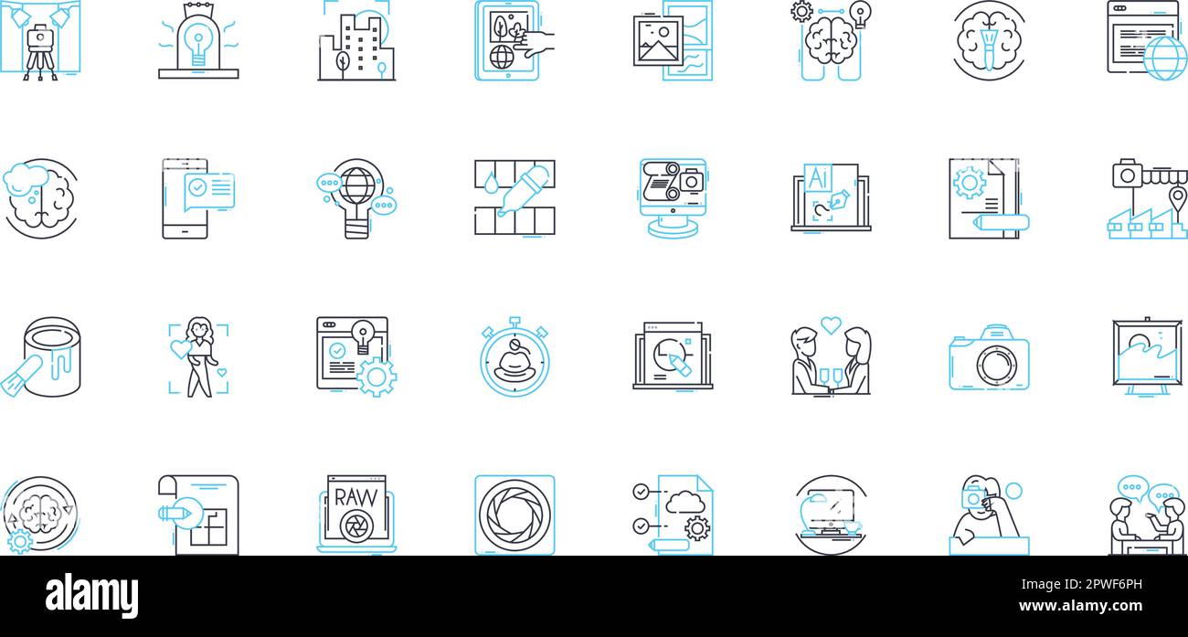 Film industry linear icons set. Hollywood, Blockbuster, Cinema ...