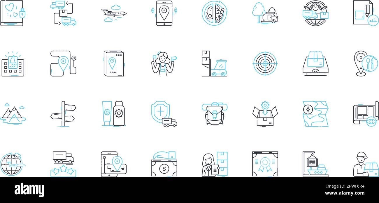 International commerce linear icons set. Exports, Imports, Trade ...