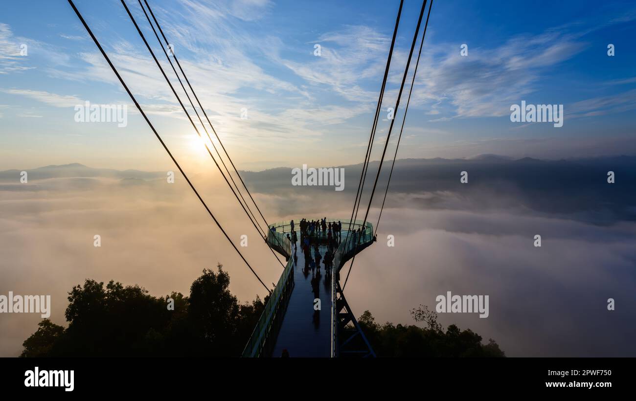 Betong, Thailand-April 5, 2023. Beautiful top view of sea of fog at Ai ...