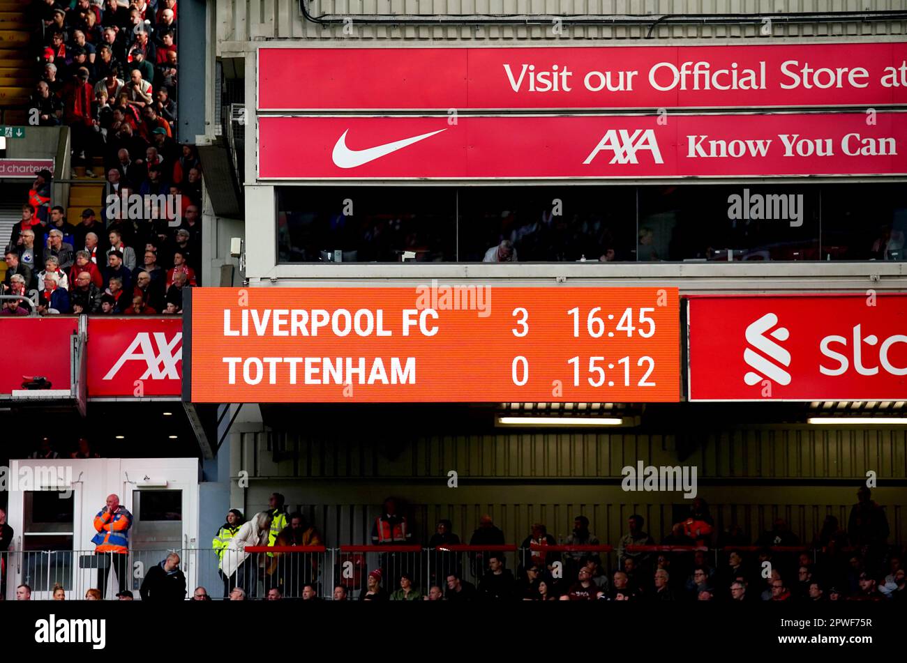 The score is displayed on screen during the Premier League match at ...
