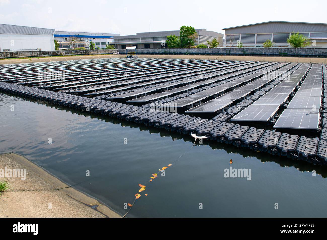Solar panels on a wastewater treatment plant.renewable energy concept ...