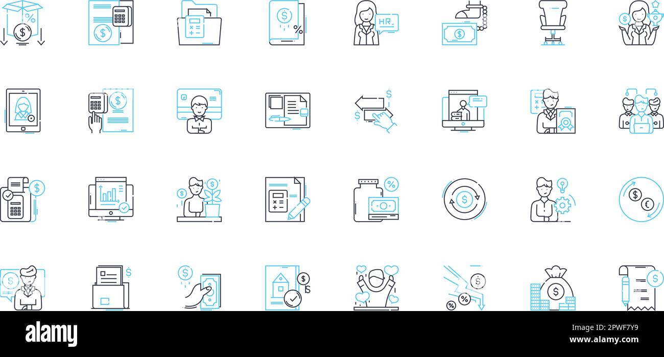 Peer-to-peer commerce linear icons set. decentralization, collaboration ...